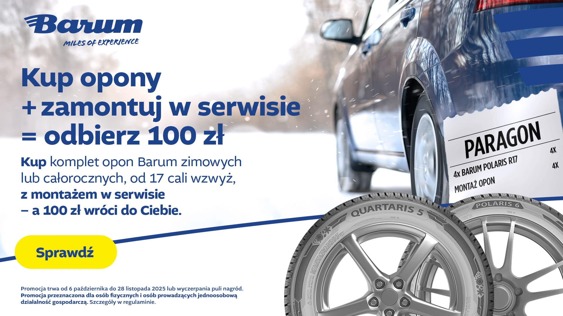 Kup opony Barum + zamontuj w serwisie = odbierz 100 zł